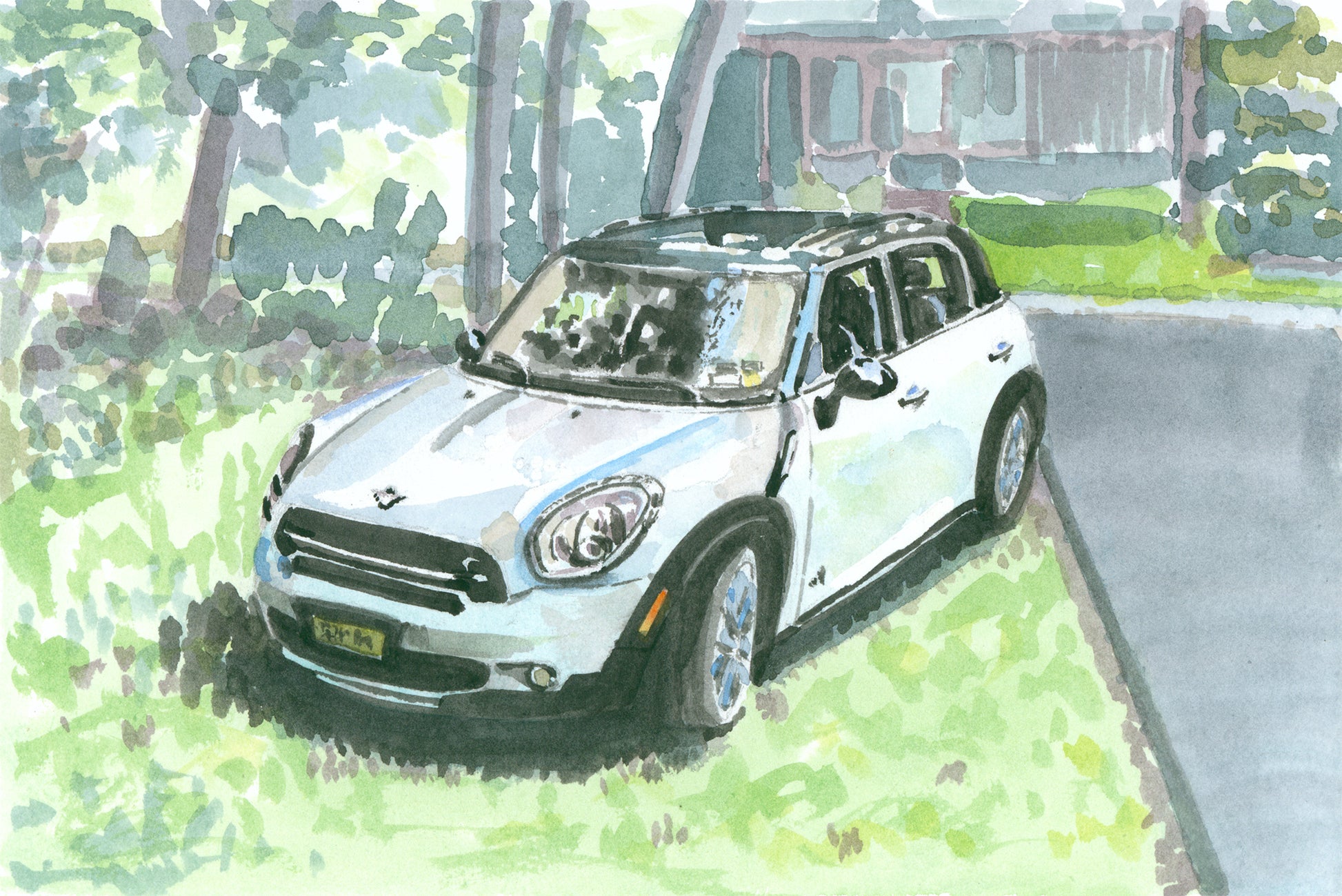 Mini Cooper Countryman Painting, Cute Car, Print – Art By Francis